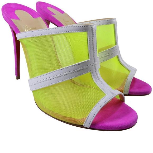 Christian Louboutin | Shoes | Mule Interdite 0mm Neon Yellow White Pink ...
